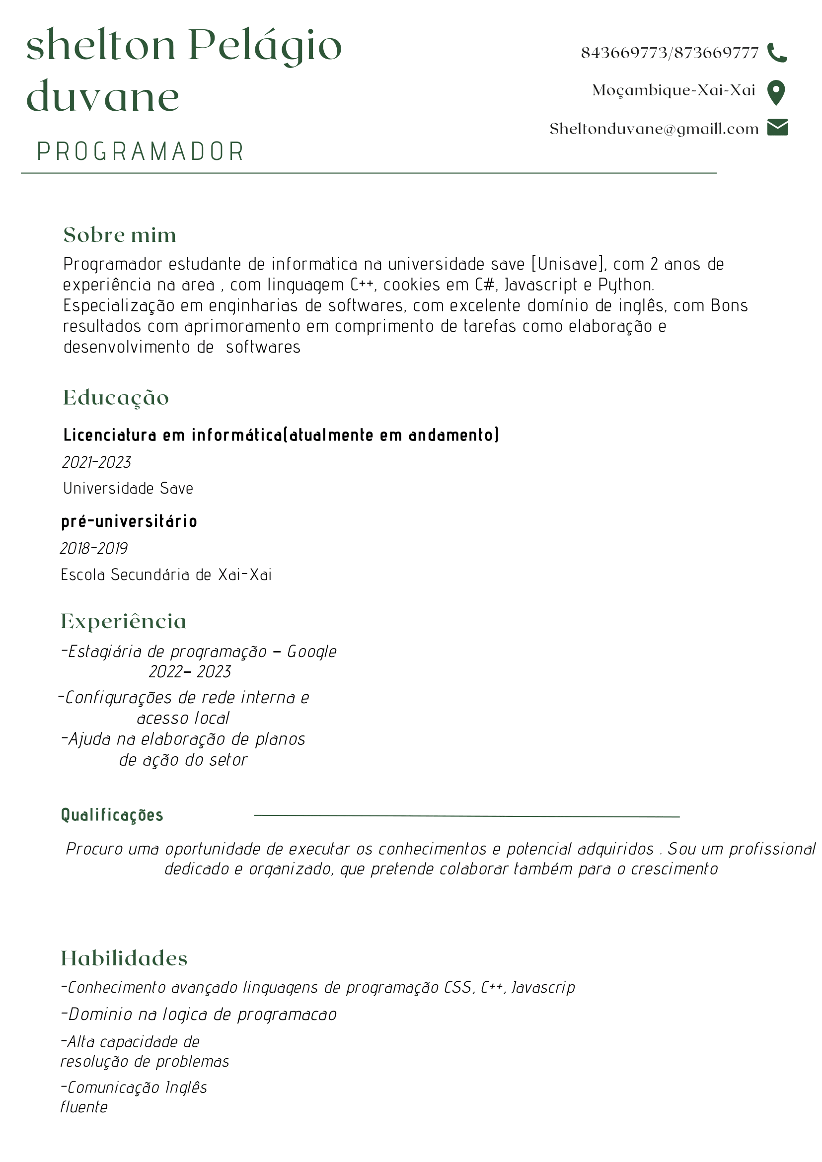 Portfólio Pessoal - Shelton Duvane